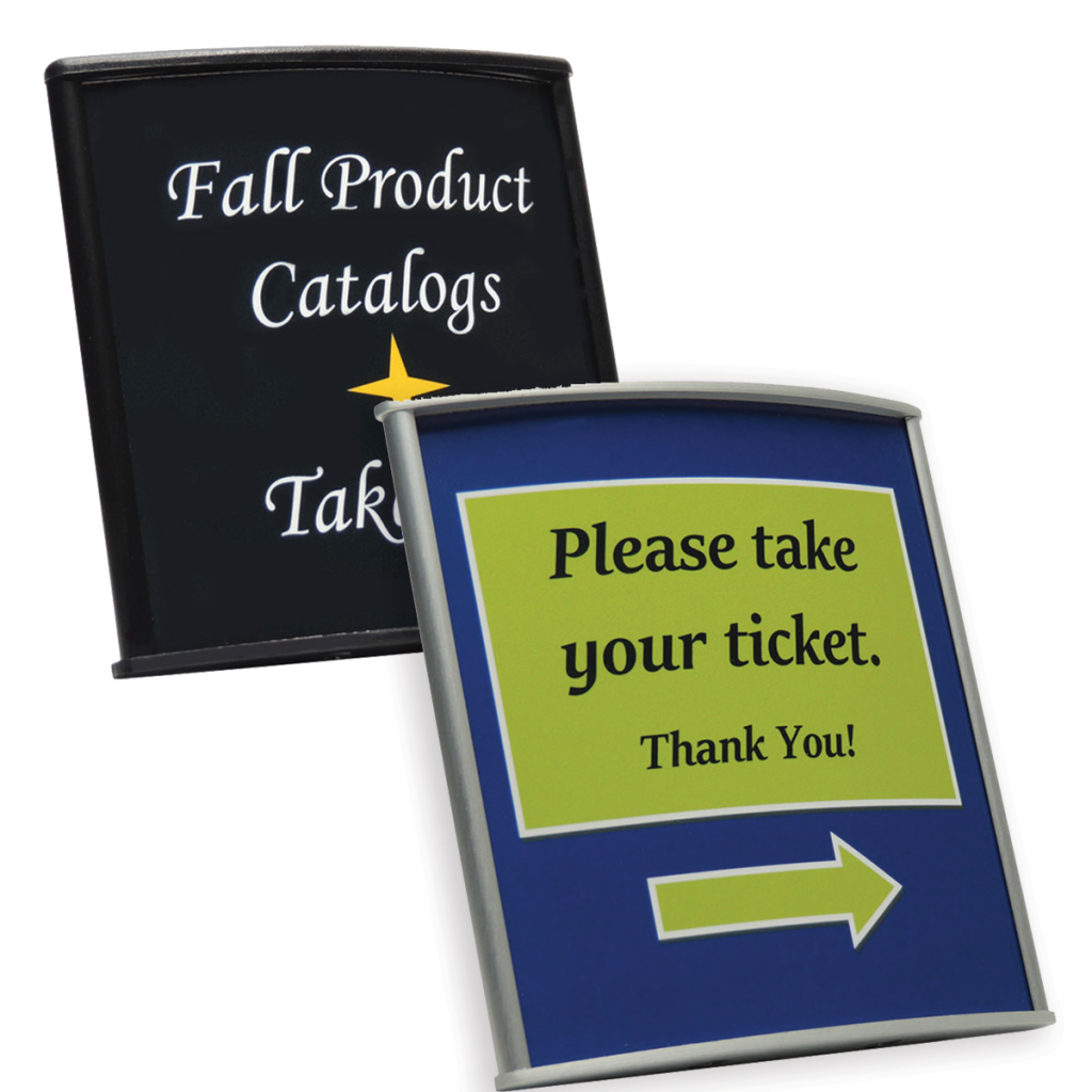 Desk Sign Frames | Vista Horizontal Curved Desk Signs