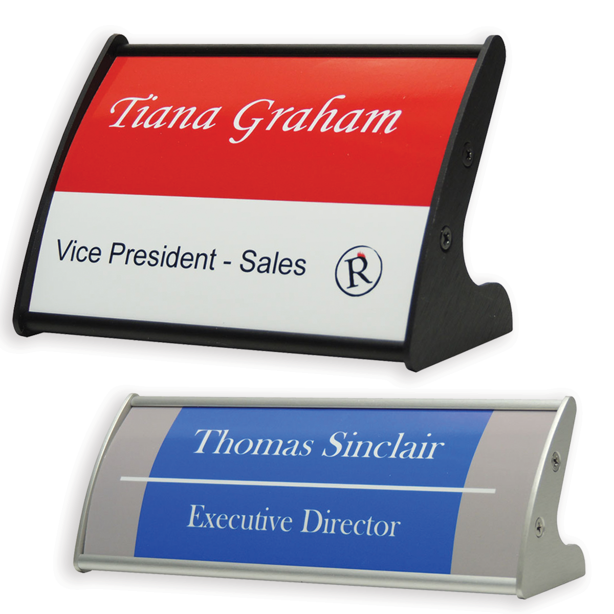 Desk Sign Frames | Vista System Curved Desk Sign Holders